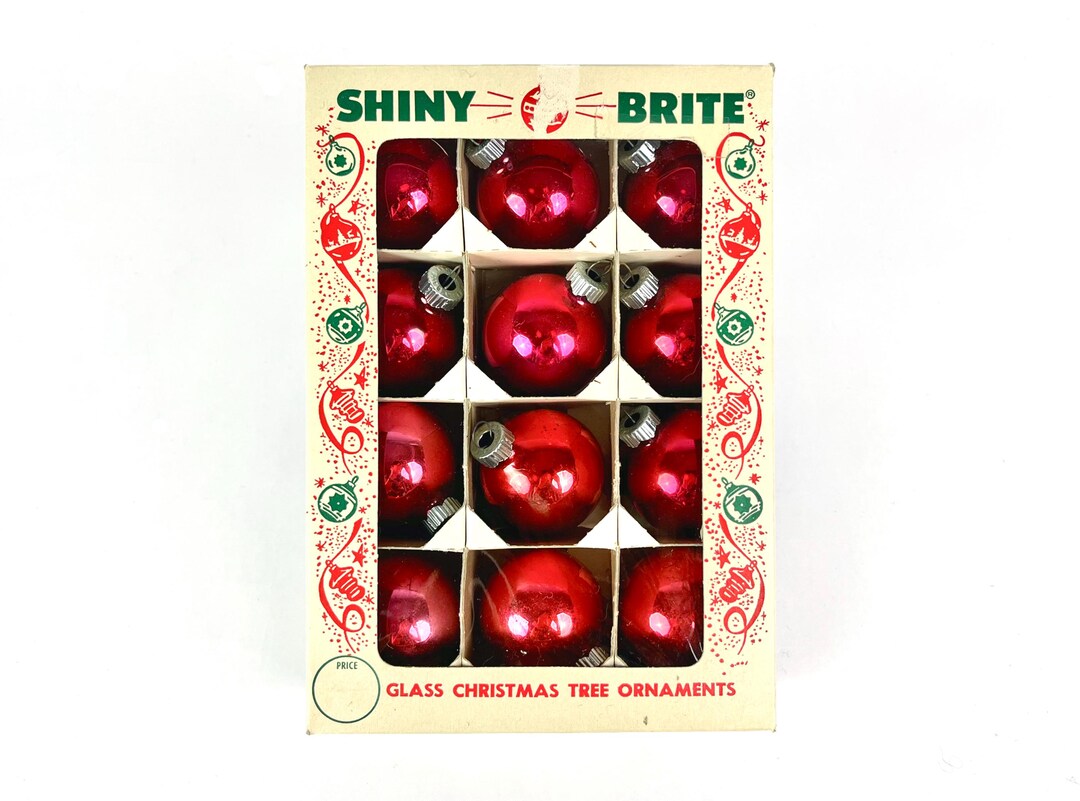 1960s Shiny Brite Festive Bulbs Small Size Red Glass Ornaments W/ Box ...