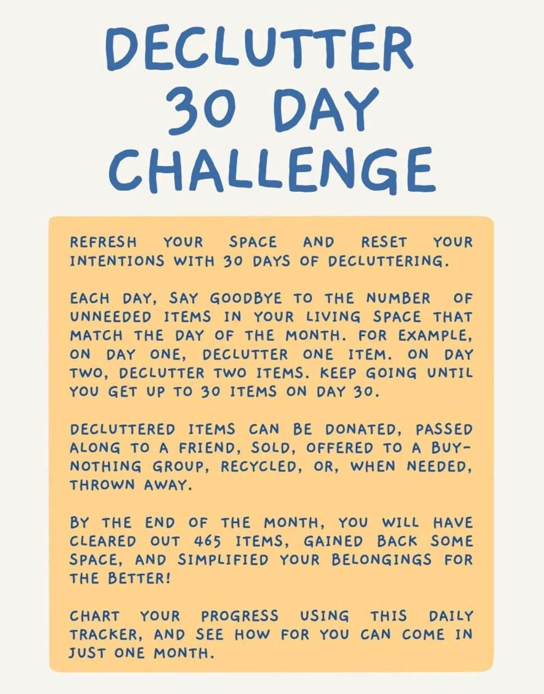 30 Day Declutter Challenge Tracker Guide - Digital Printable Download ...