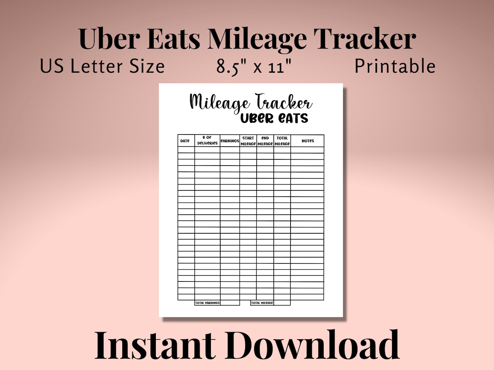 Uber Eats Mileage Tracker Printable, Log Book Planner Taxes, Gig Apps ...