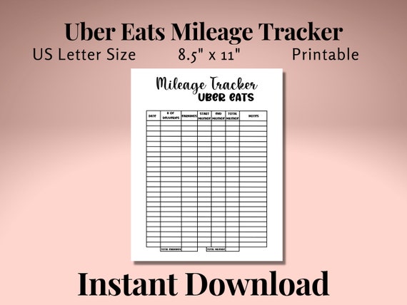 Uber Eats Mileage Tracker Printable Log Book Planner Taxes - Etsy