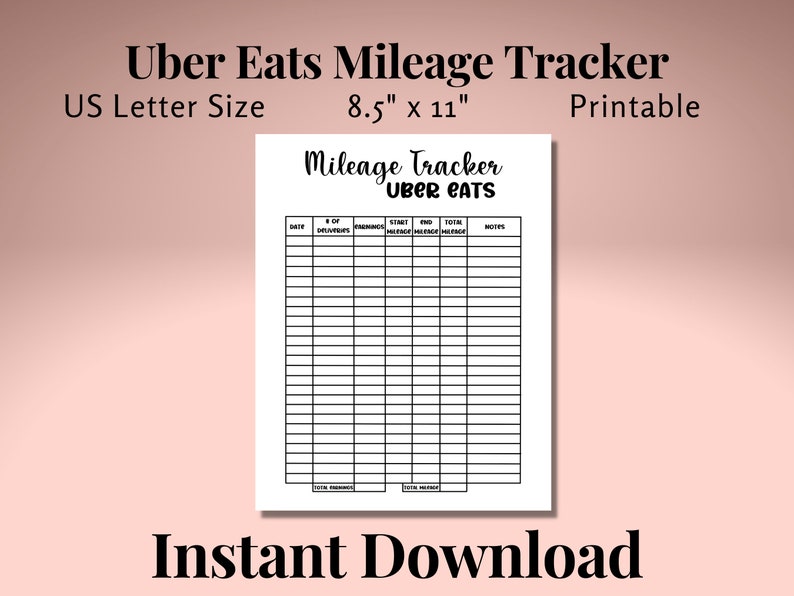 Uber Eats Mileage Tracker Printable Log Book Planner Taxes Gig Apps Uber Eats Mileage Tracker Printable Log Book Planner Taxes Gig Apps