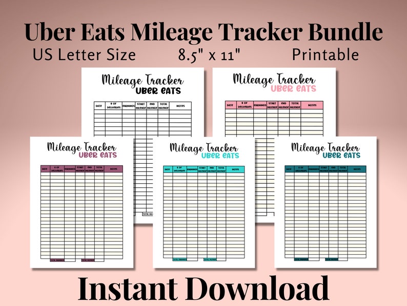 Uber Eats Mileage Tracker Bundle Printable, Log Book Planner Taxes, Gig ...