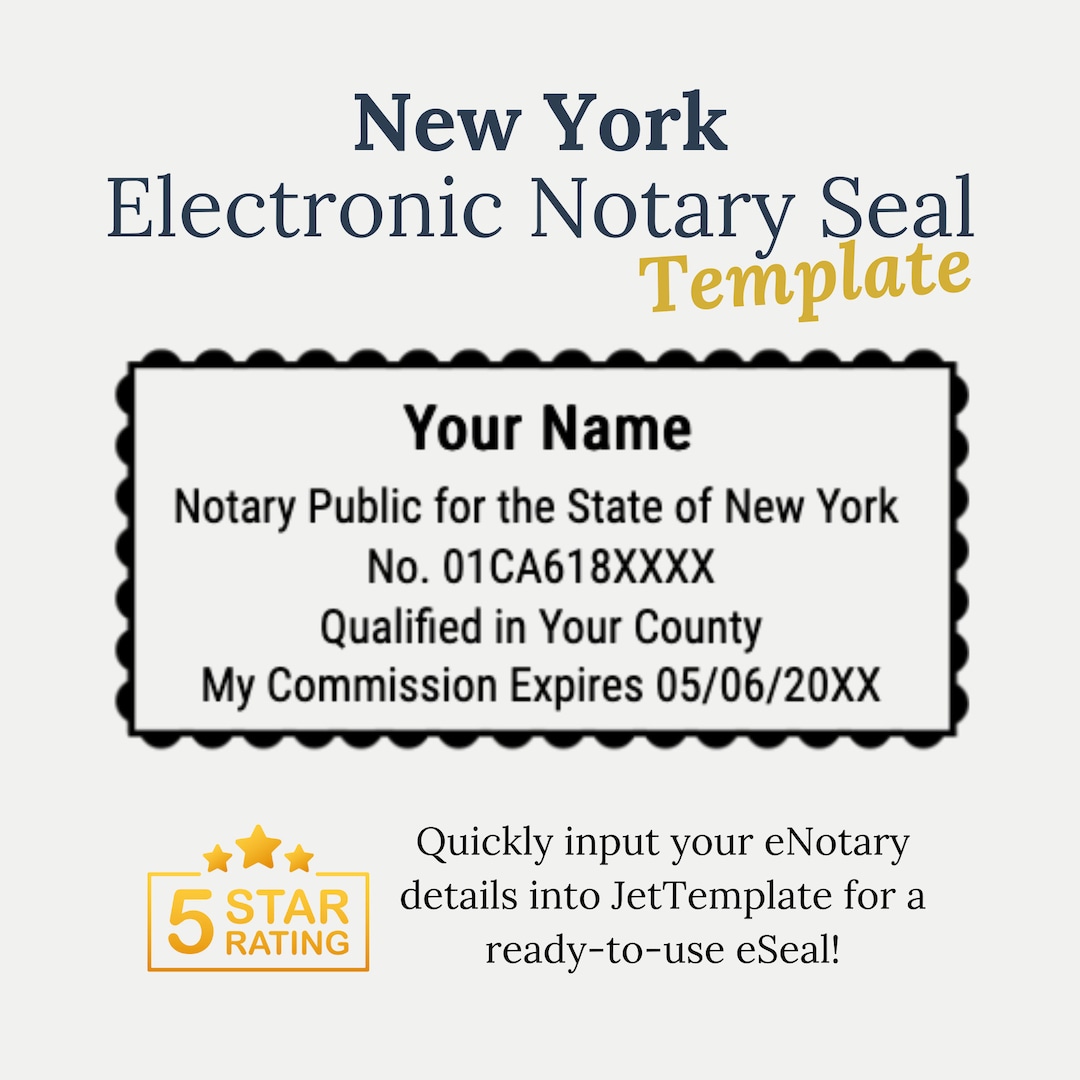 New York Electronic Notary Seal Template, Digital Notary Stamp, Online Notary Seal PNG, RON ...