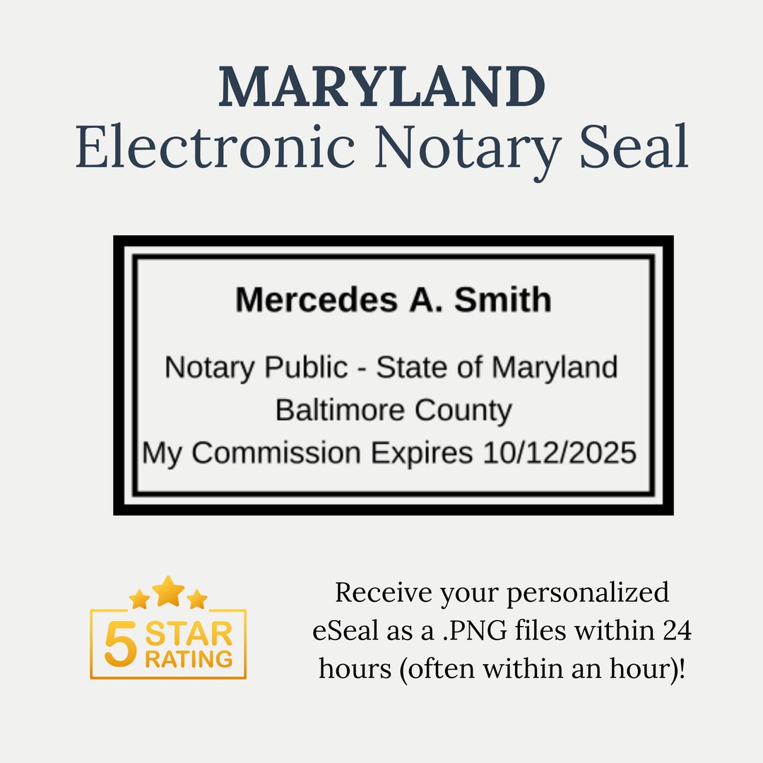 Maryland Notary Public Eseal | Lined Rectangle Digital Stamp for Online ...