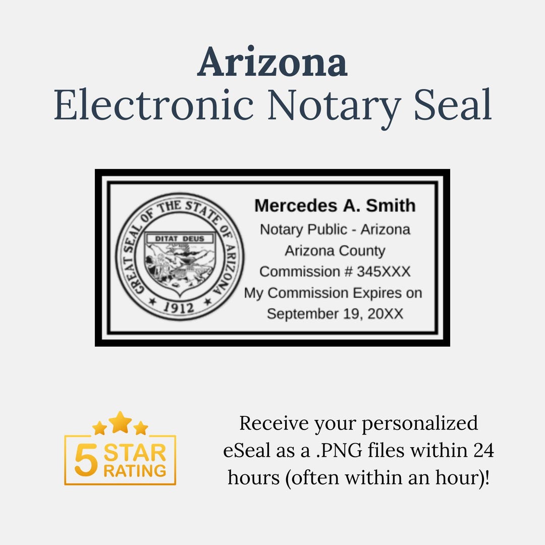 Arizona Electronic Notary Public Seal, Digital Notary Stamp, Lined ...