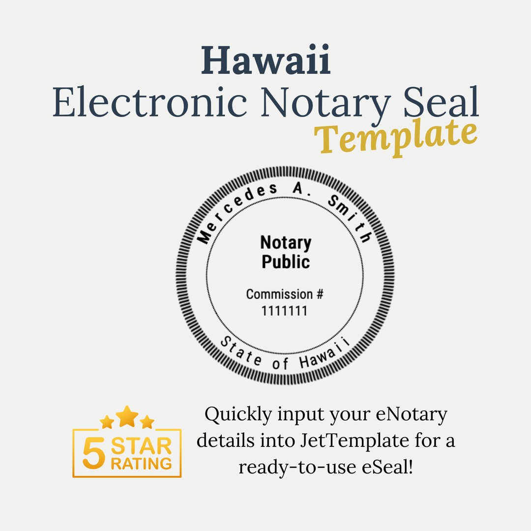 Hawaii Digital Notary Seal, E Notary Stamp, Notary PNG, Editable Online ...