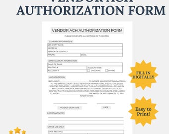 Vendor ACH Authorization Form/fillable - Etsy