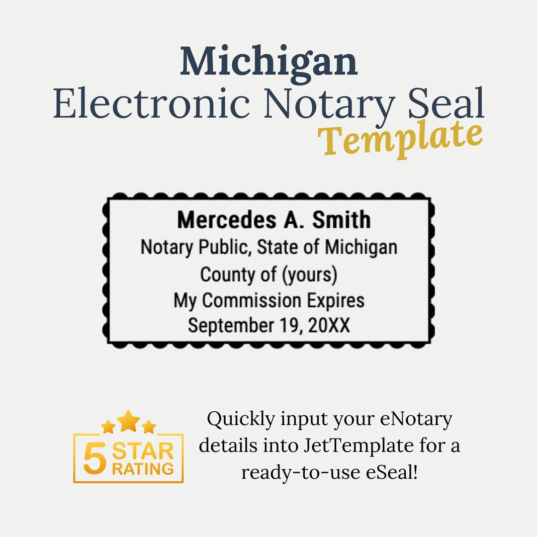 Michigan E Notary Seal Template, Digital Notary PNG, Online Notary ...