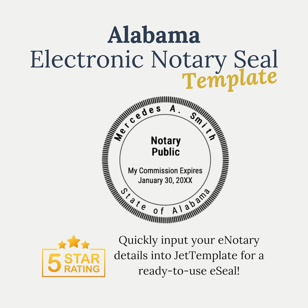 Alabama E Notary Seal Template, Digital Notary PNG, Custom Online ...