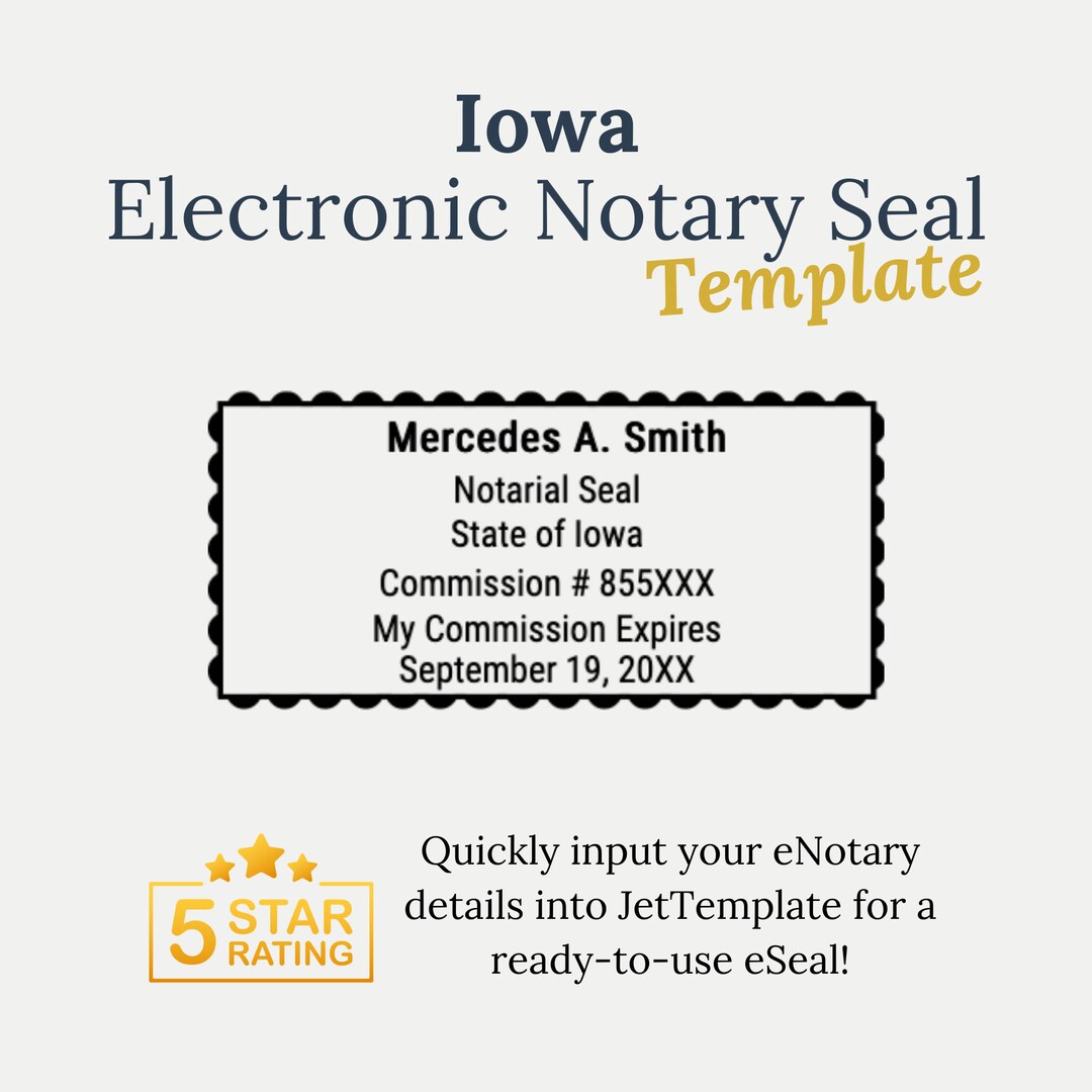 Iowa E Notary Template, Notary Stamp PNG, Editable Online Notary Seal ...