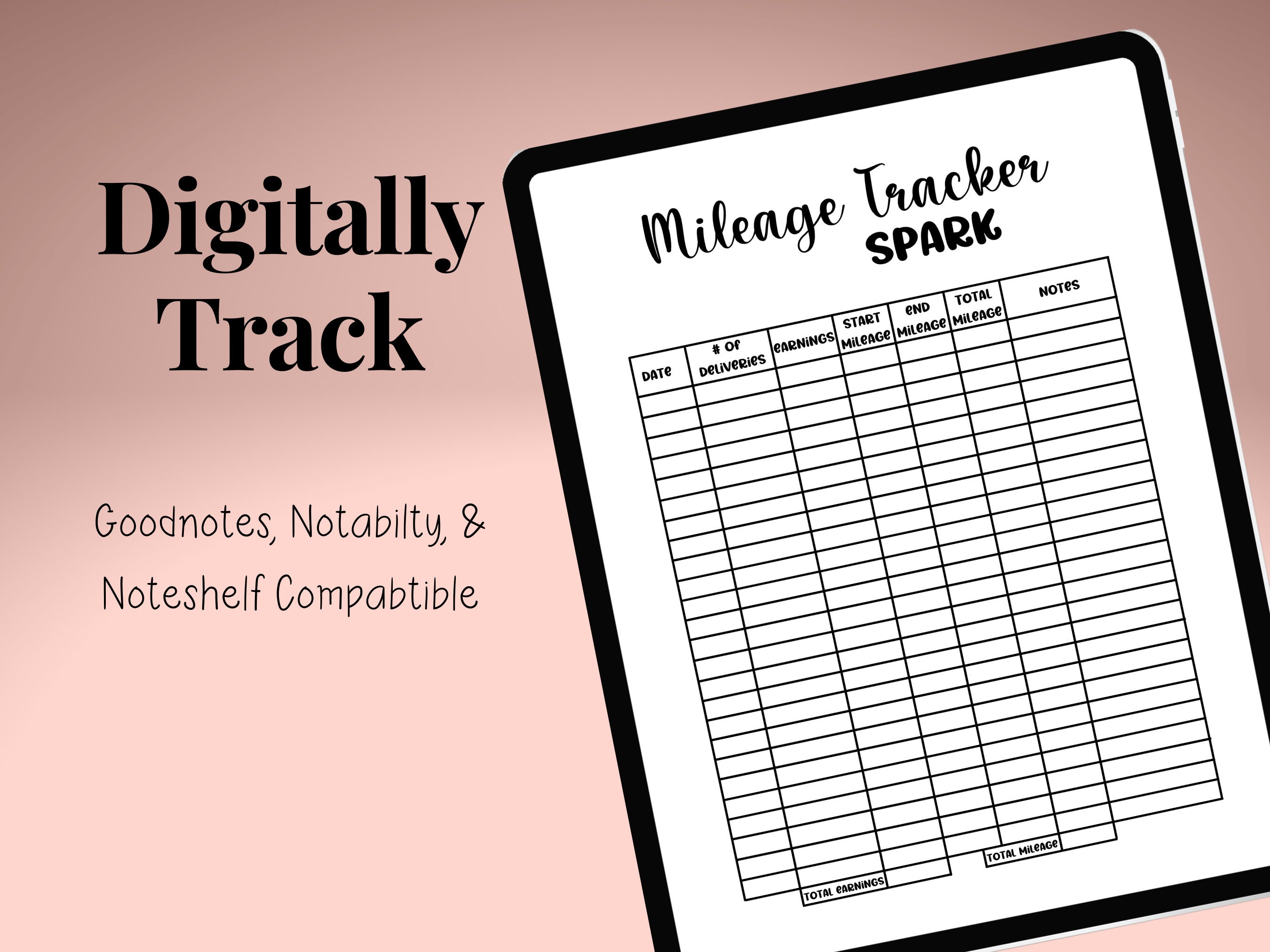 Spark Mileage Tracker Printable, Log Book Planner Taxes, Gig Apps ...