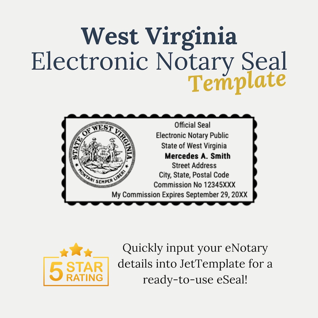 West Virginia RON Notary Seal Template, Digital Notary Stamp, Editable ...
