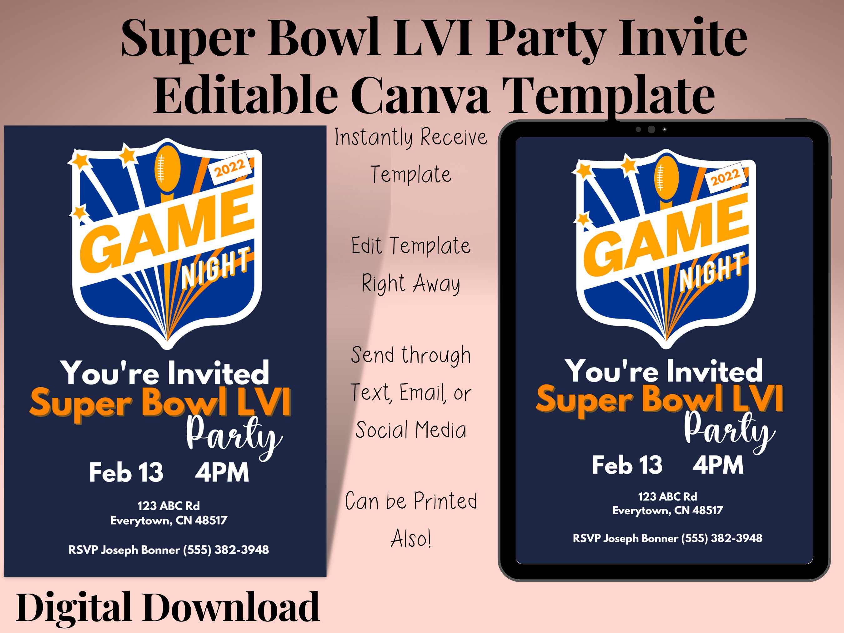 Super Bowl Party Invitation Editable Mobile Invitation Instant Download ...