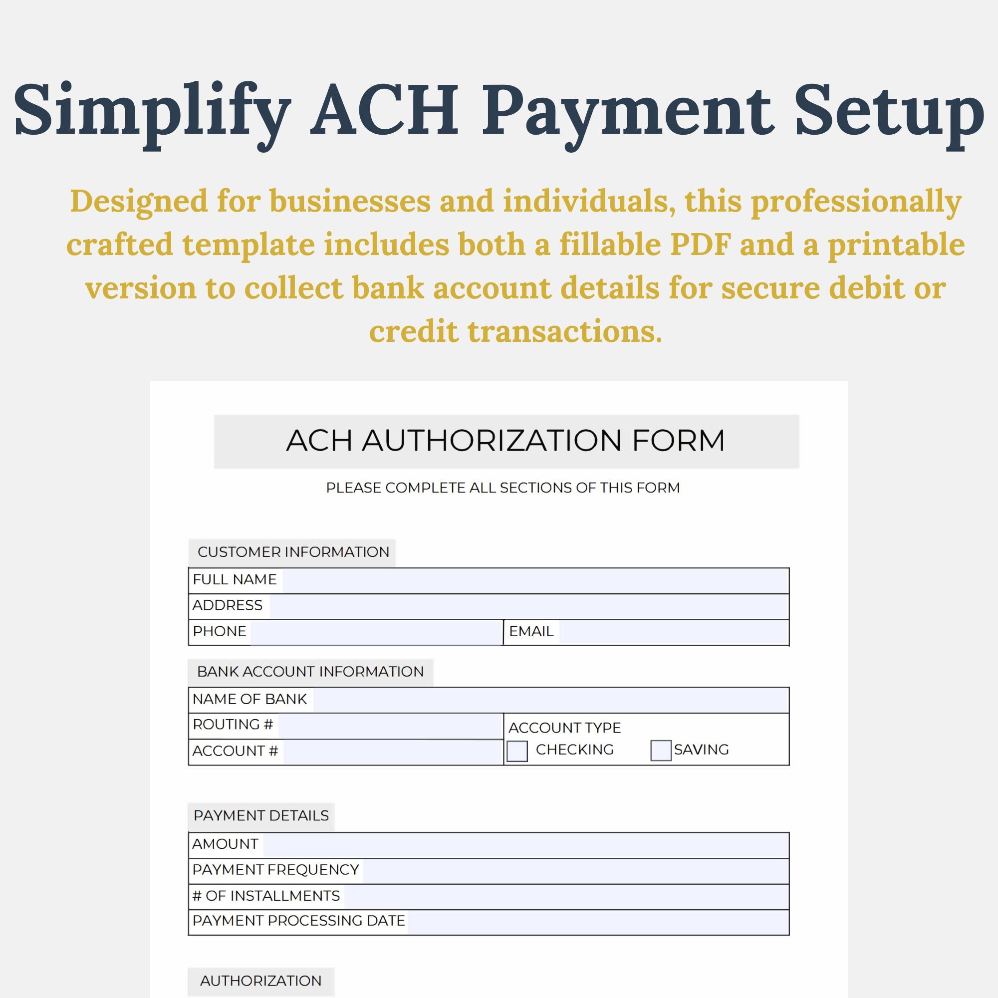 ACH Authorization Form | Fillable PDF & Printable Template | Secure ...