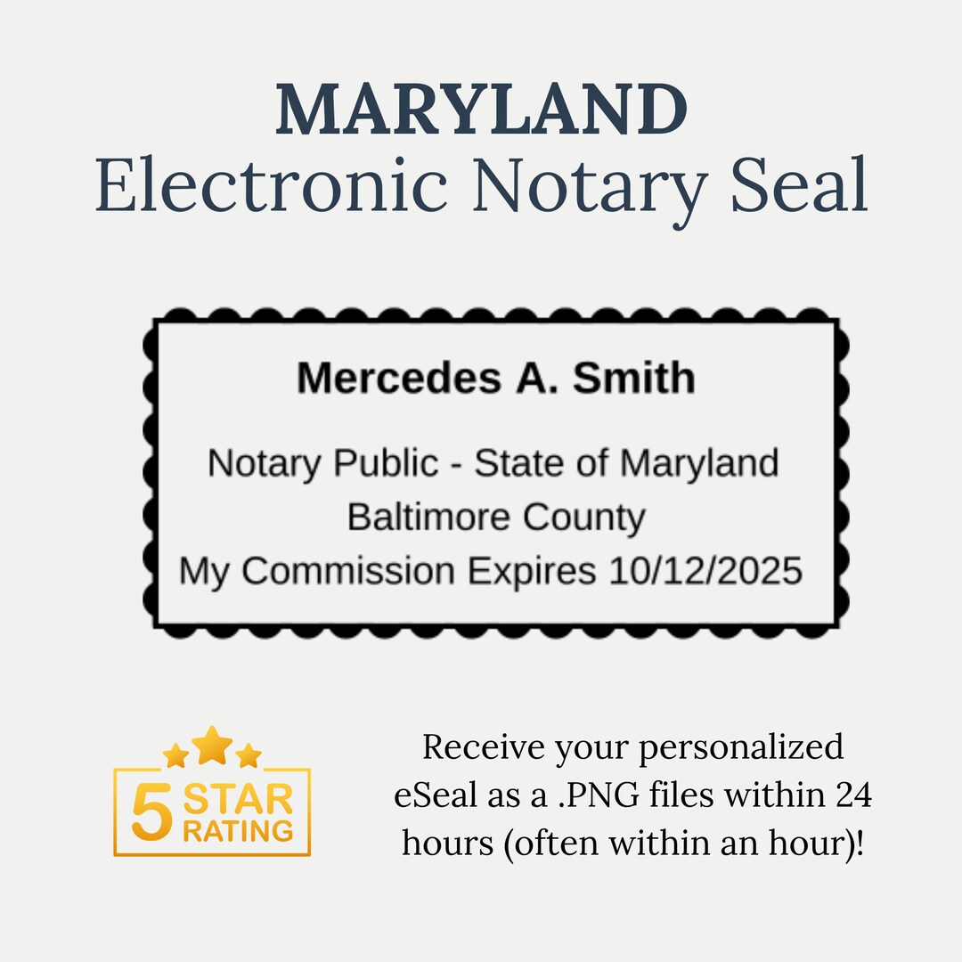 Maryland Electronic Notary Seal | Maryland Enotary Eseal (milled ...