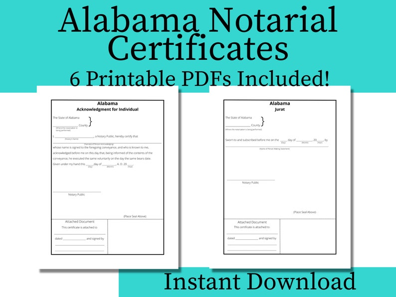 Alabama Notarial Certificates, Acknowledgment, Jurat Form, Loan Signing ...