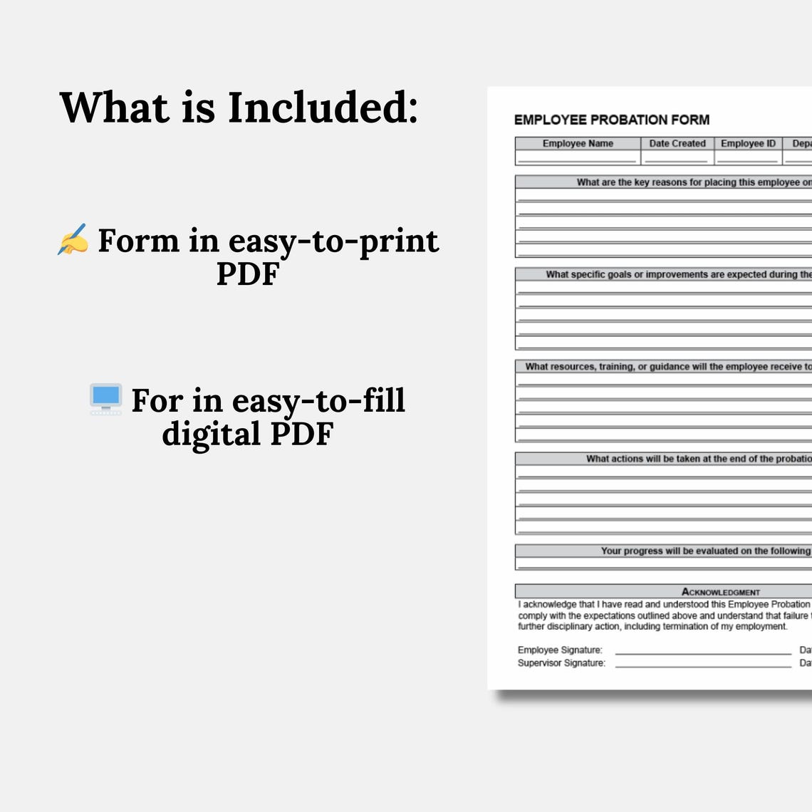 Employee Probation Form & Letter | Fillable Digital HR Document ...