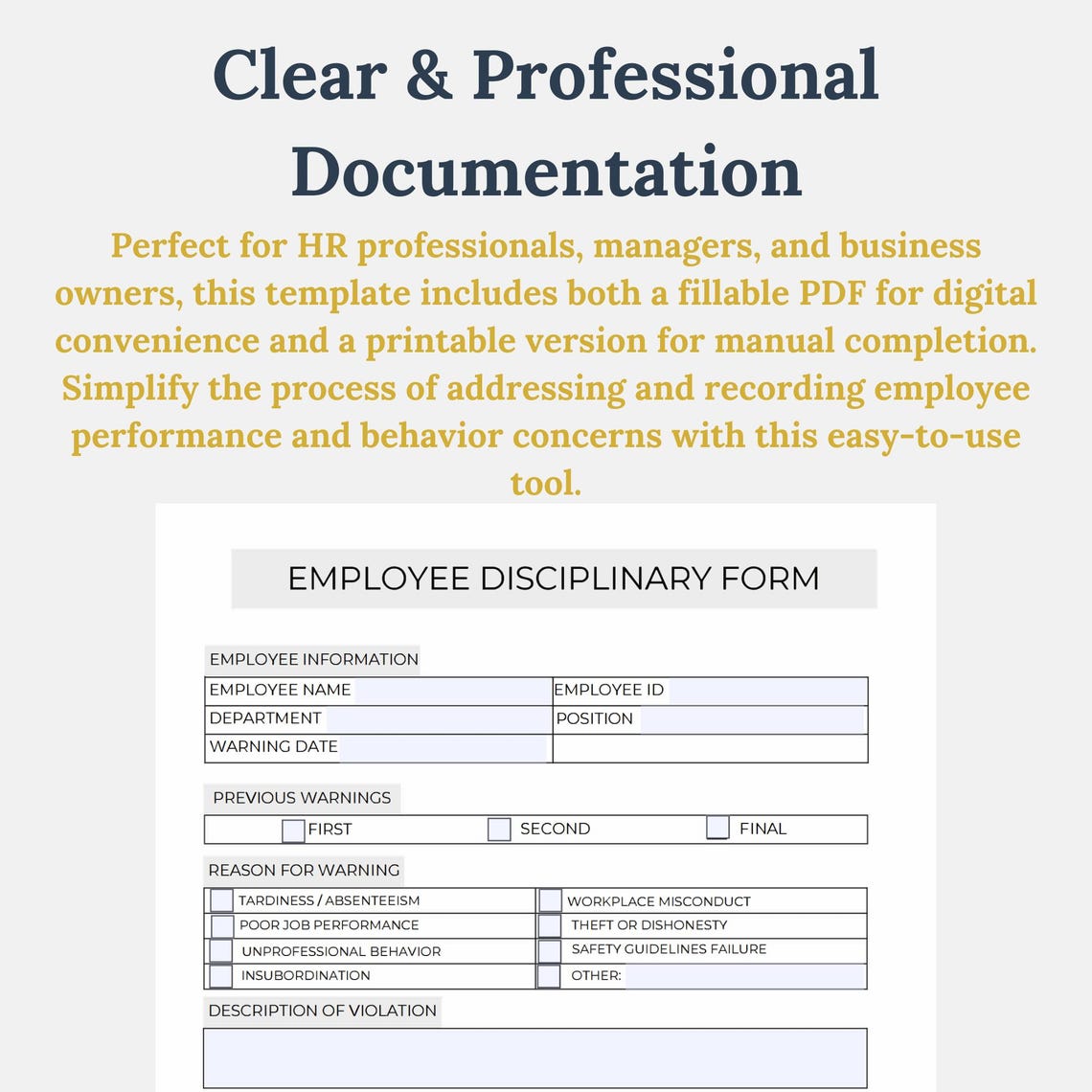 Employee Disciplinary Form | Fillable PDF & Printable Template ...