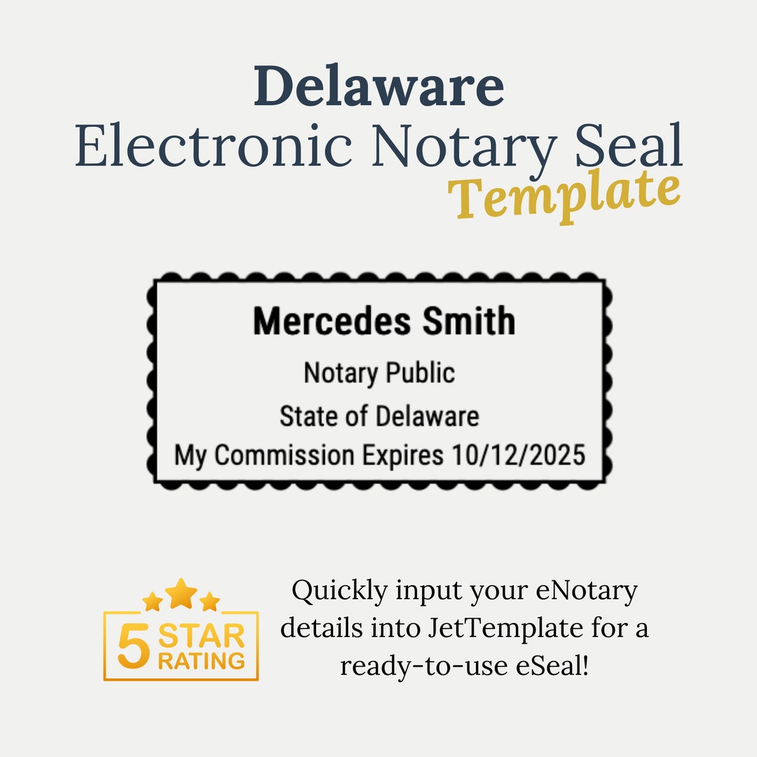 Delaware E Notary Template, Notary Stamp PNG, Editable Online Notary ...