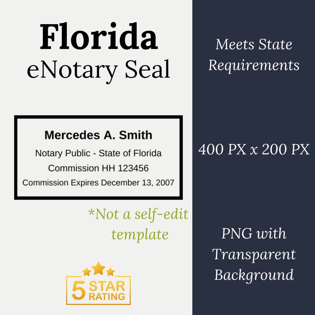 Florida Electronic Notary Public Seal, Digital Notary Stamp, Lined ...