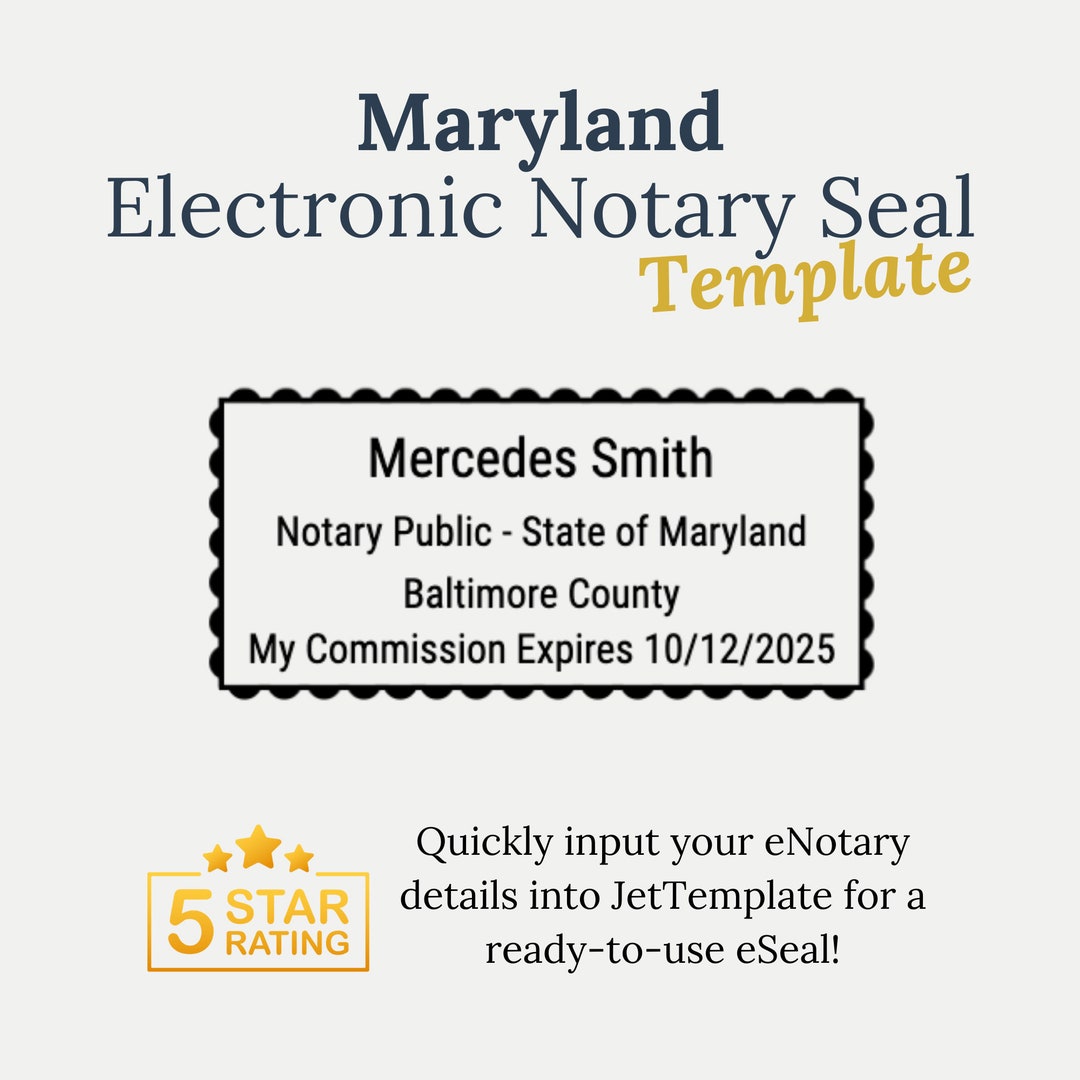 Maryland RON Notary Seal Template, Digital Notary Stamp, Editable ...