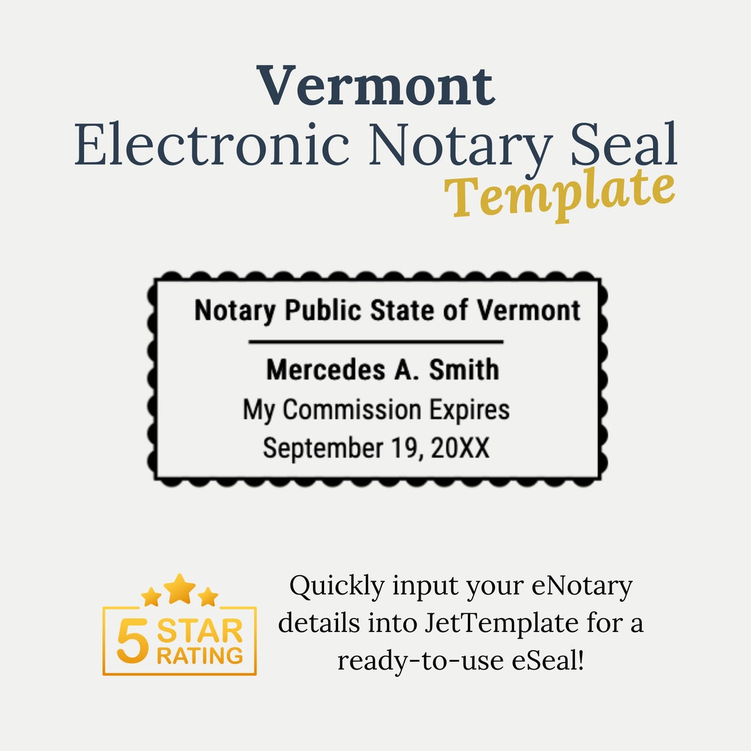 Vermont Remote Notary Seal Template, Digital Notary Stamp PNG, E Notary ...