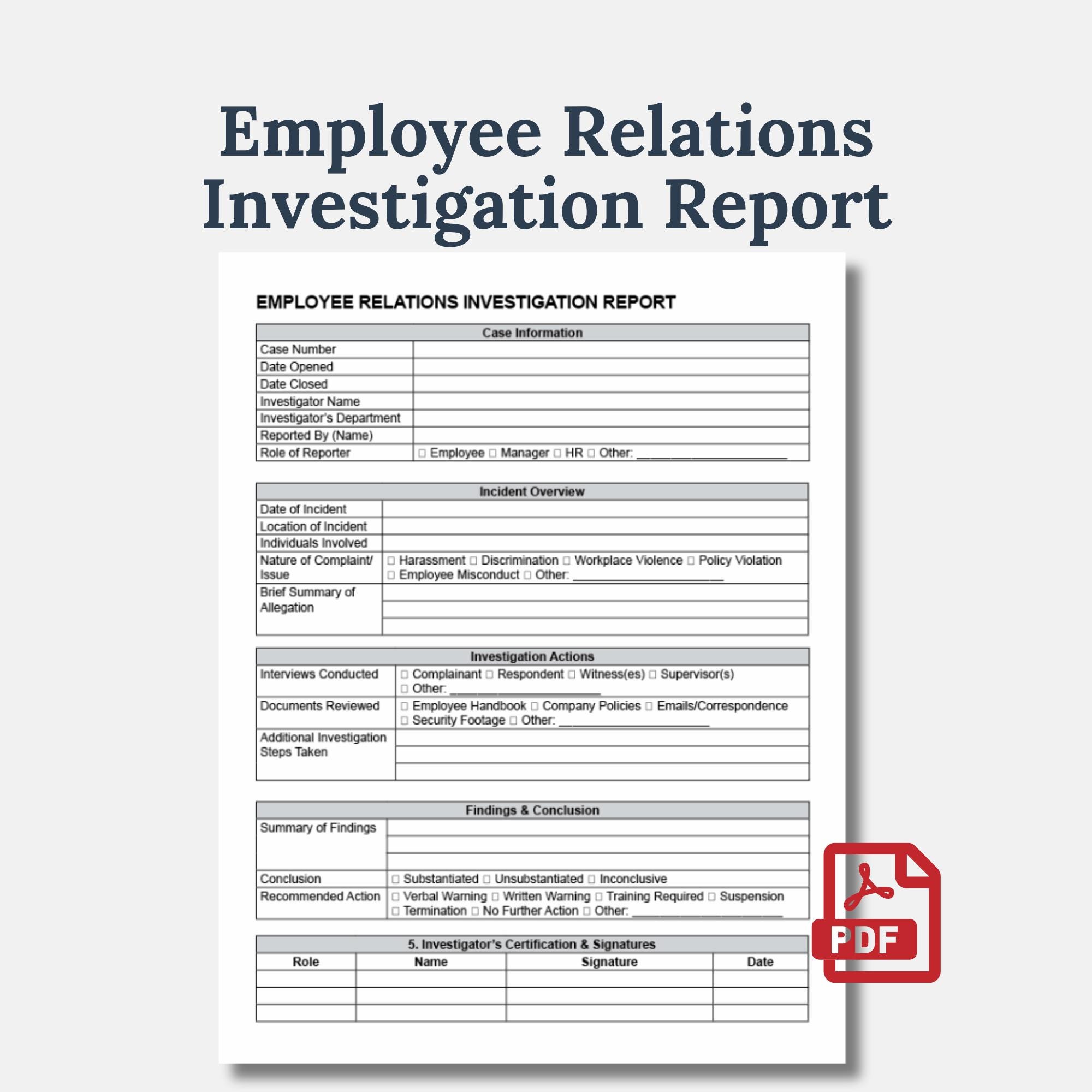 Employee Relations Investigation Report | Fillable Digital HR Form ...