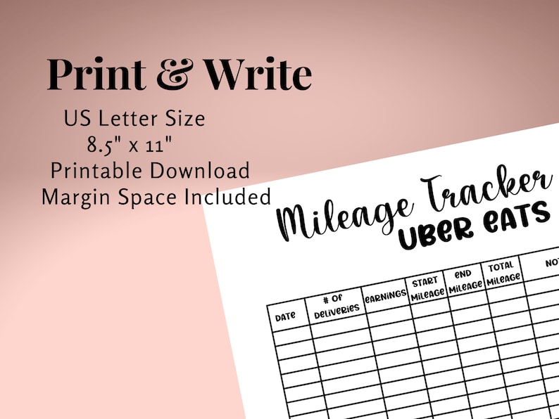Uber Eats Mileage Tracker Printable, Log Book Planner Taxes, Gig Apps ...