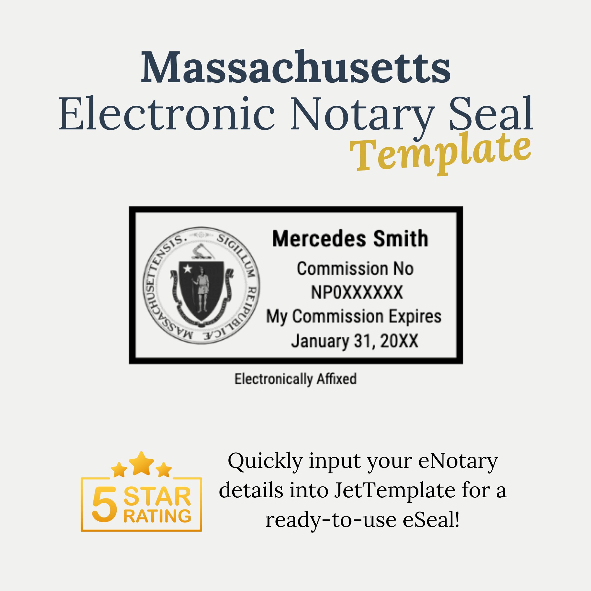 Massachusetts E Notary Seal Template, Digital Notary PNG, Online Notary ...