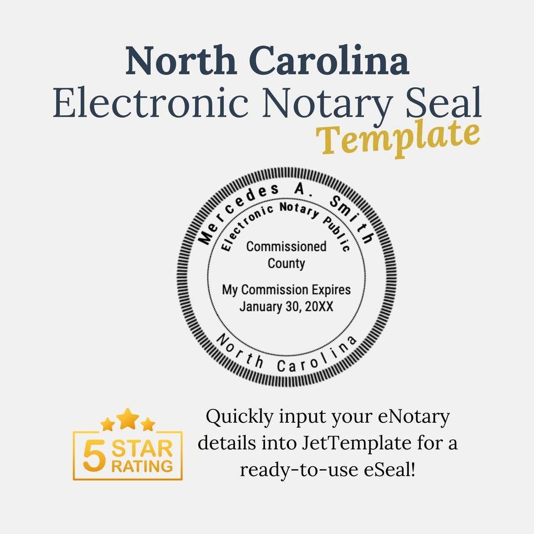 North Carolina E Notary Seal Template, Digital Notary PNG, Online ...