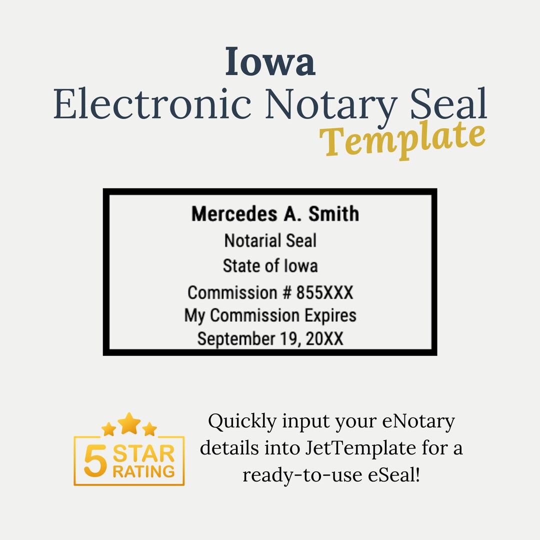 Iowa Electronic Notary Seal Template, Digital Notary Stamp, Online ...