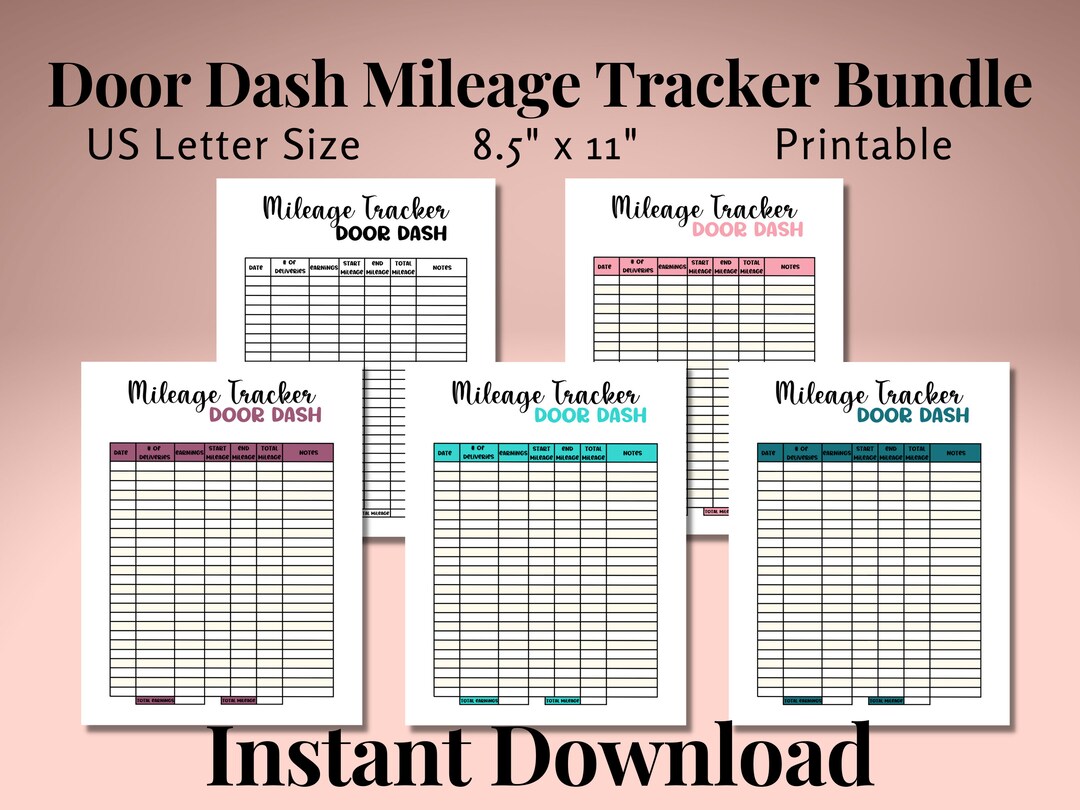 Door Dash Mileage Tracker Printable Log Book Planner Taxes Gig Apps