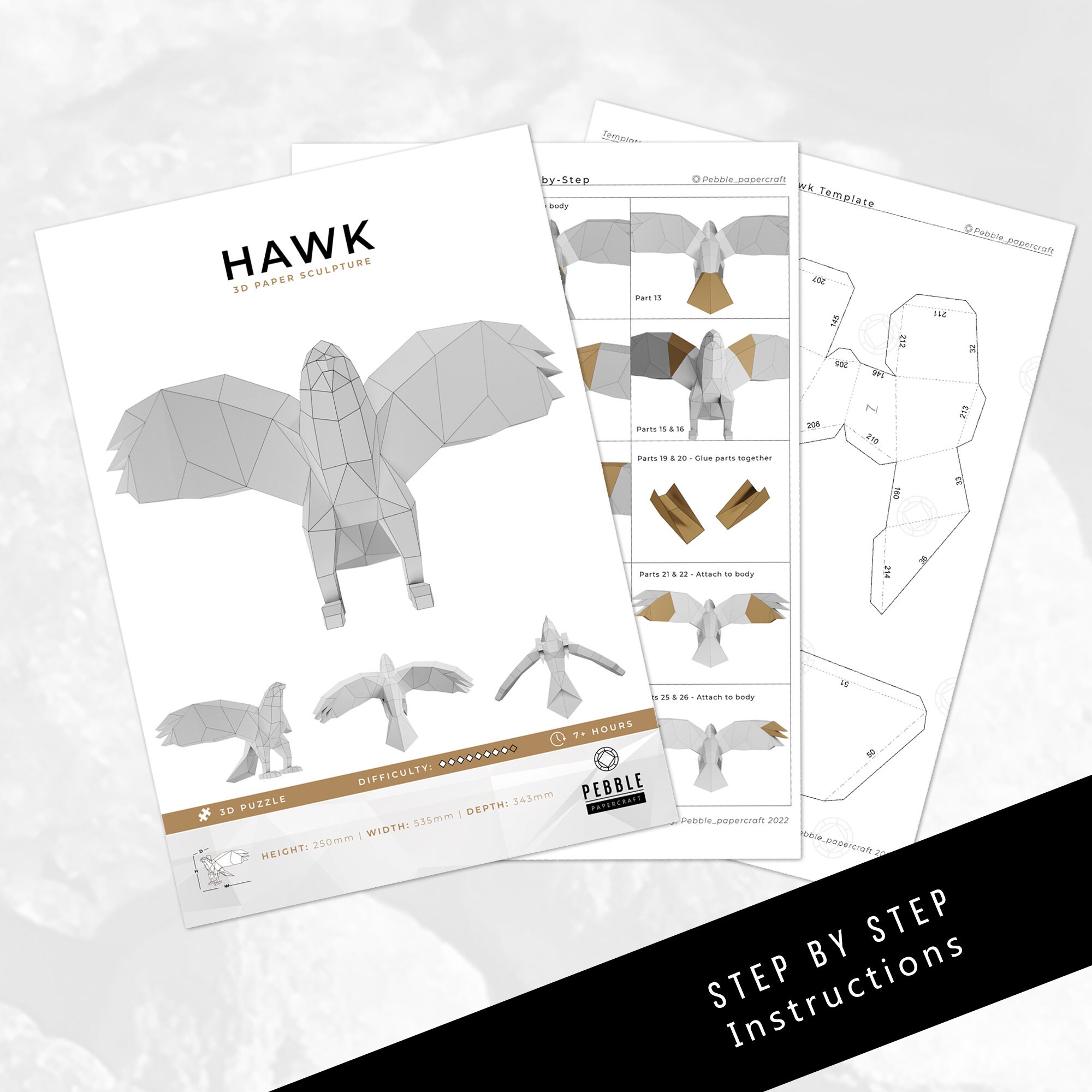 DIY PAPERCRAFT Hawk, Origami Gift, PDF Template, Low Poly, 3D Sculpture ...