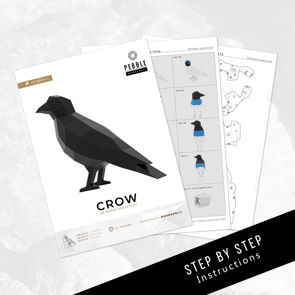 DIY PAPERCRAFT Crow Origami Gift PDF Template Low Poly 3D - Etsy