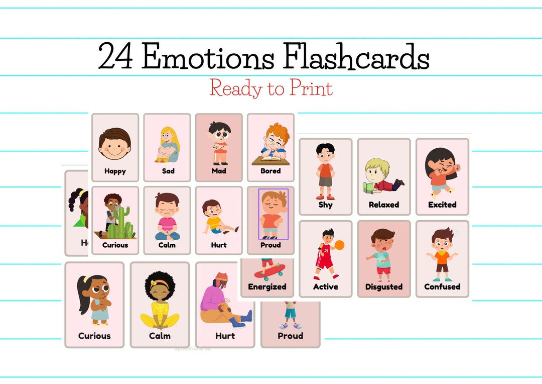 24 Emotion Flashcards Children of Color Therapy Materials Emotions ...