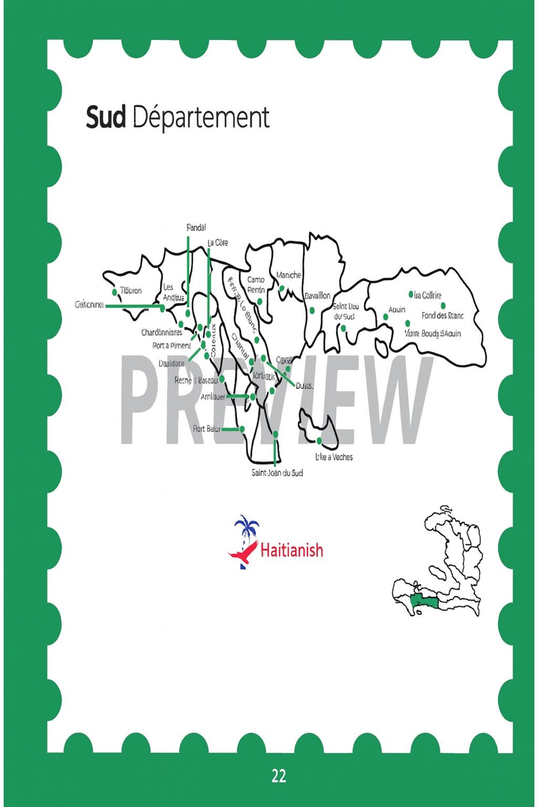 Haiti Sud Department Map Print – French Postal Code, Educational (PDF ...
