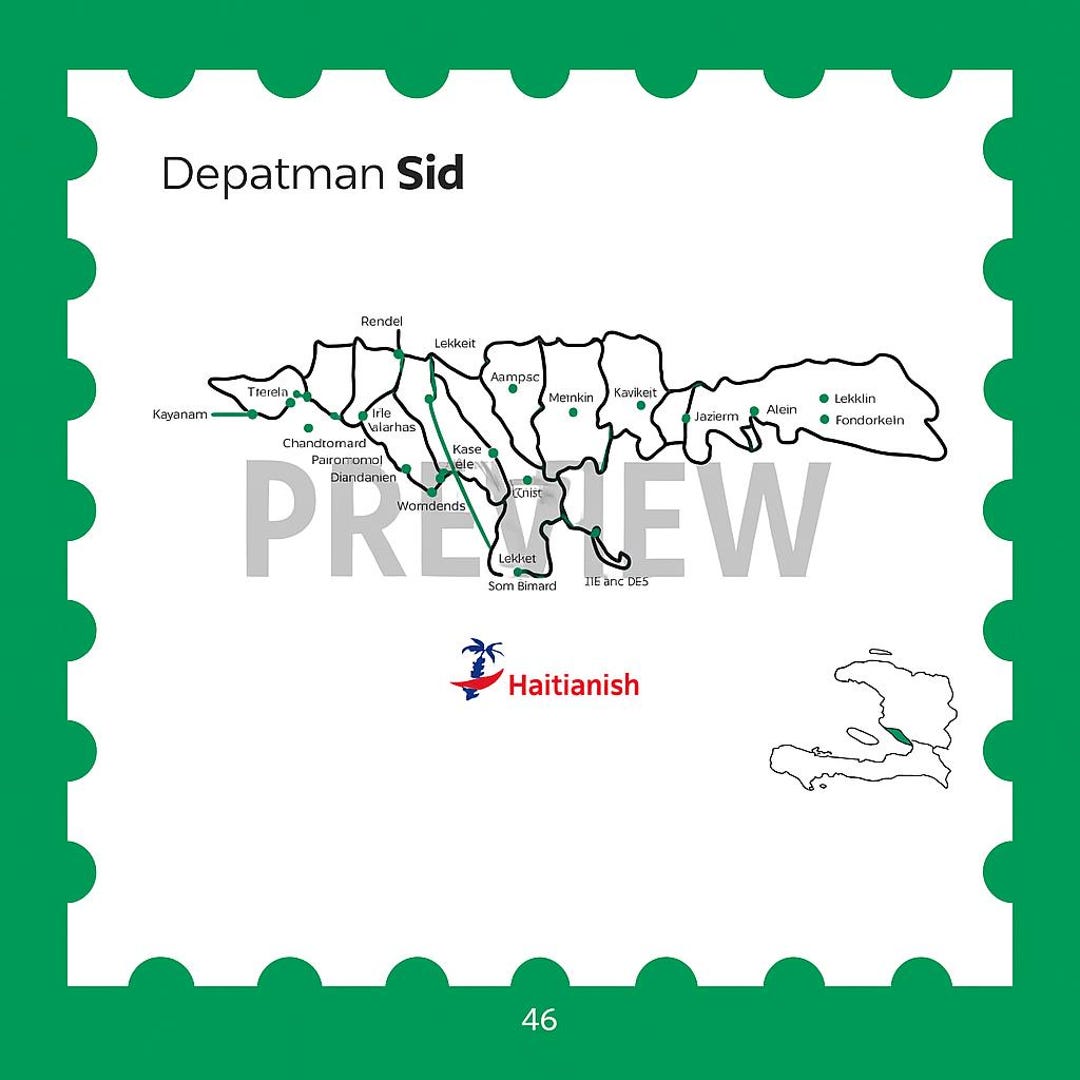 Haitian Creole Map – Haiti Sid Department, Educational Wall Art (PDF ...