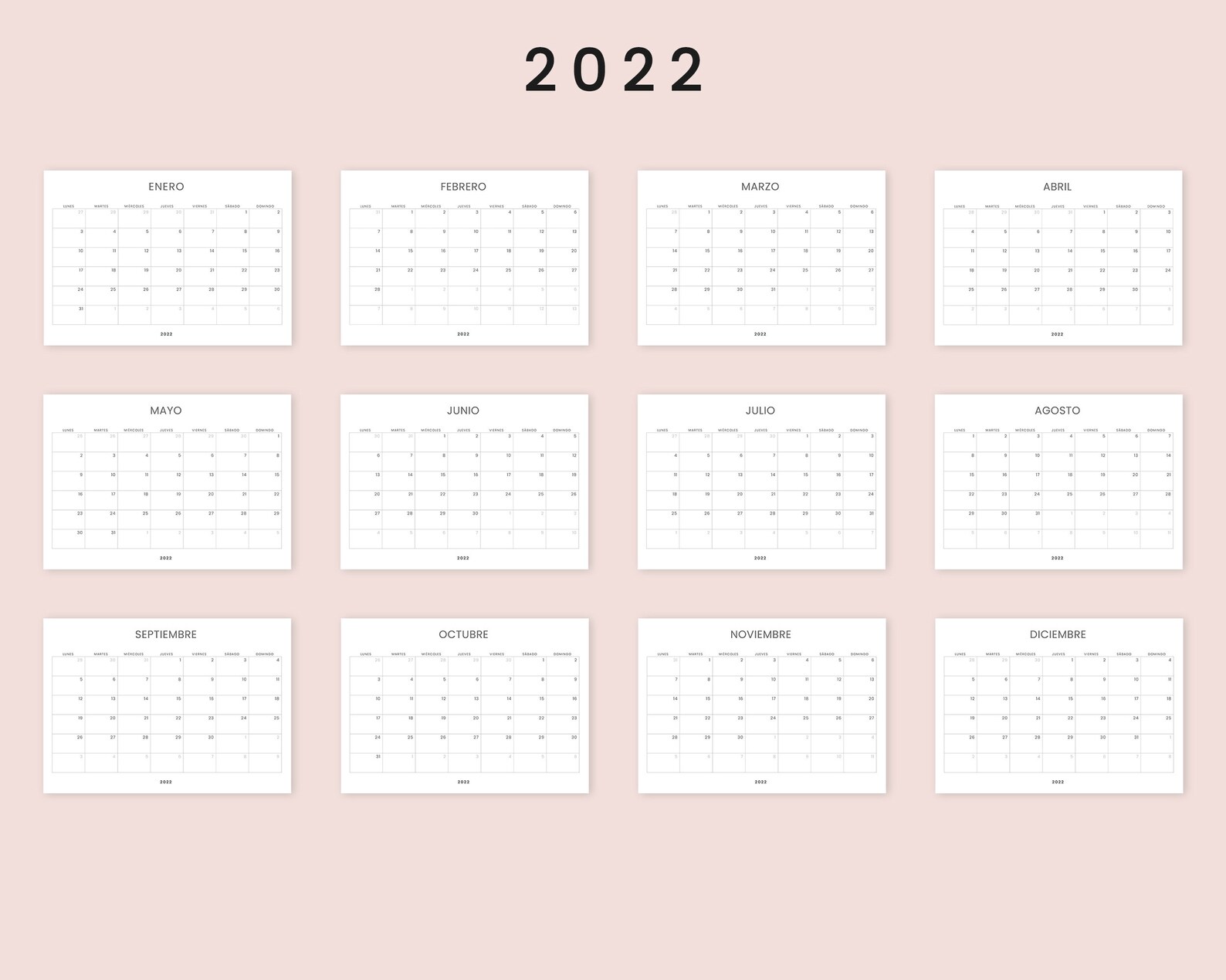 Calendario 2022 2023 para imprimir mes a mes en español - Etsy España