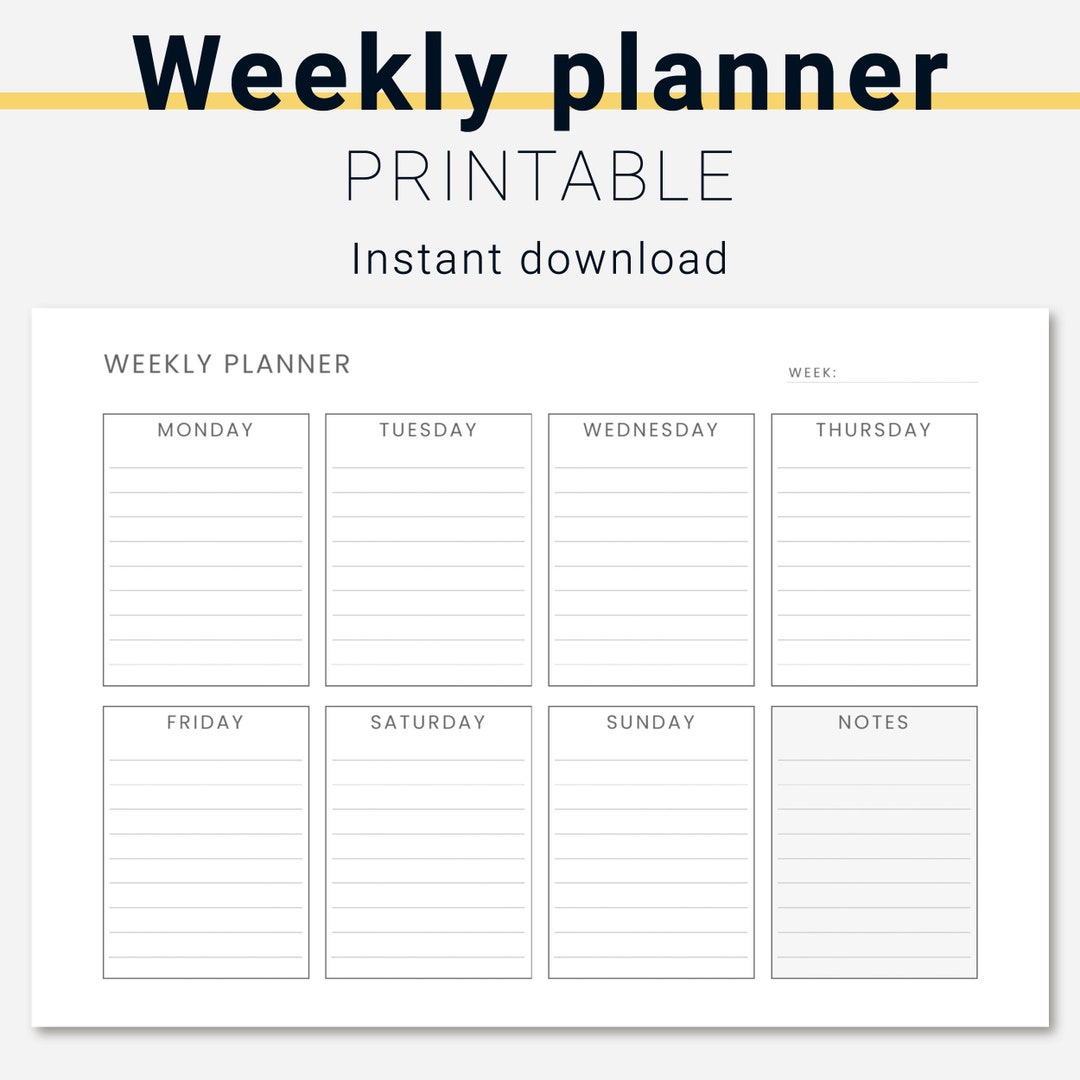 Weekly Planner to Print, in English, Minimalist, PDF A4. - Etsy