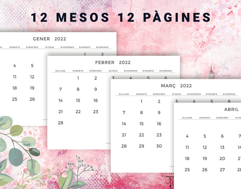 Calendario Mensual 2022 Imprimible / Català / Descarga | Etsy Calendario Mensual 2022 Imprimible / Català / Descarga | Etsy
