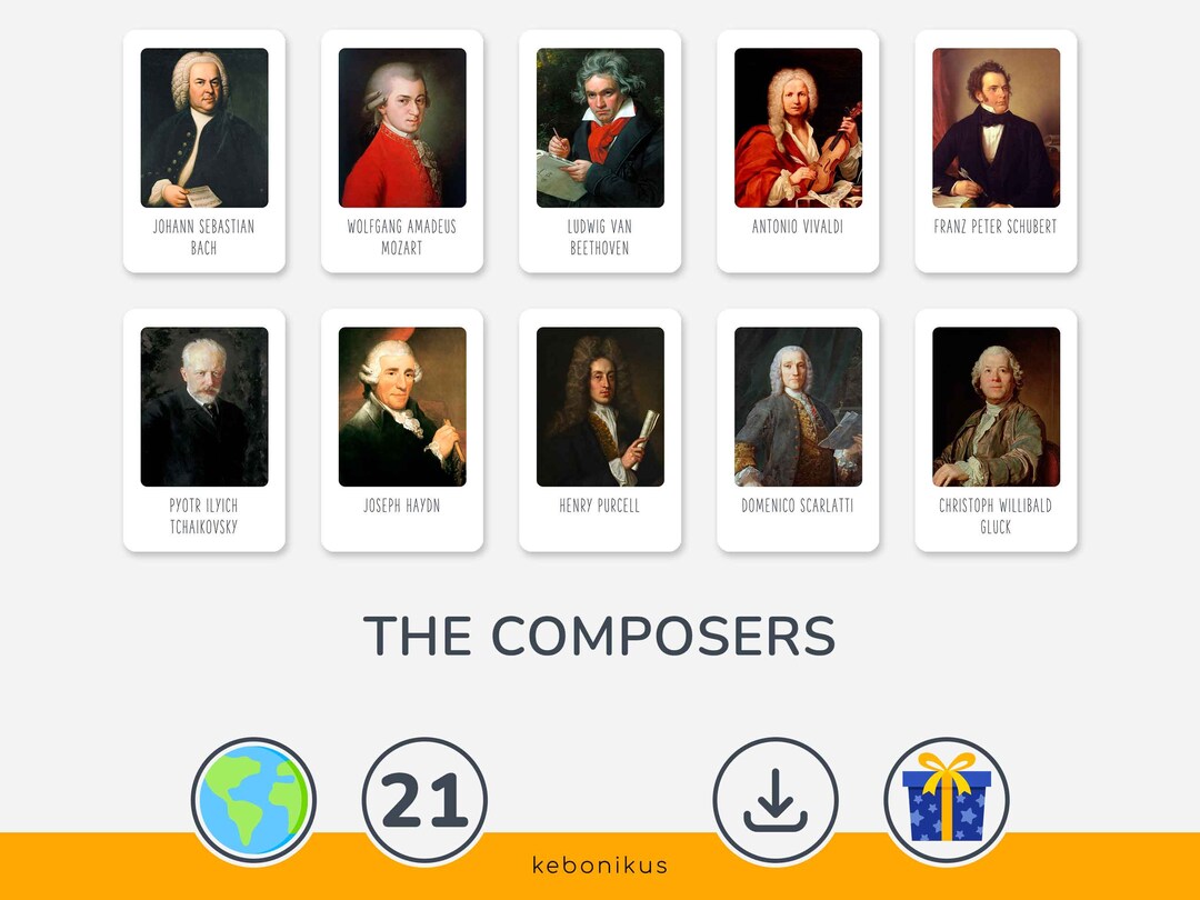 Educational Composers Cards for Kids – Download the 21 Montessori ...