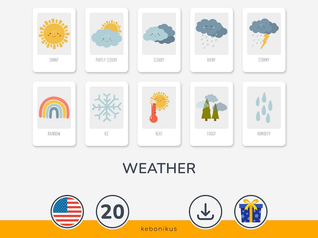 Educational Weather Cards for Kids – Download the 20 Montessori Weather ...