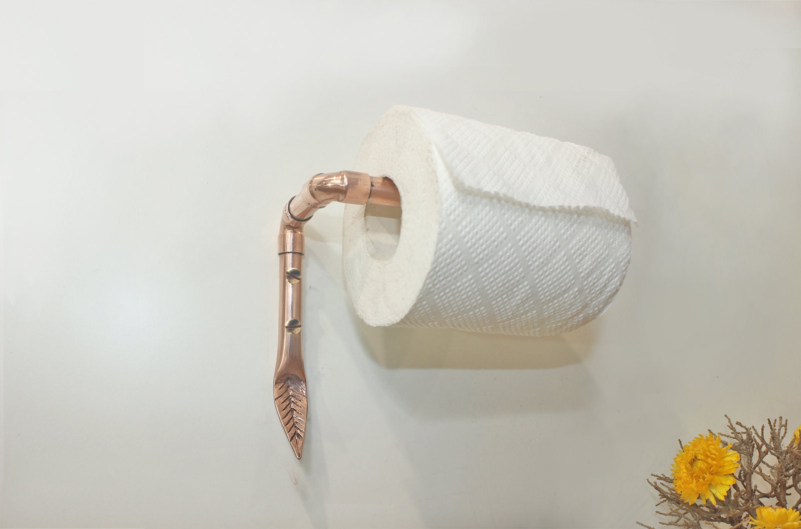 Copper Toilet Paper Roll Holder Wall Mounted Single Copper Leaf Detail ...
