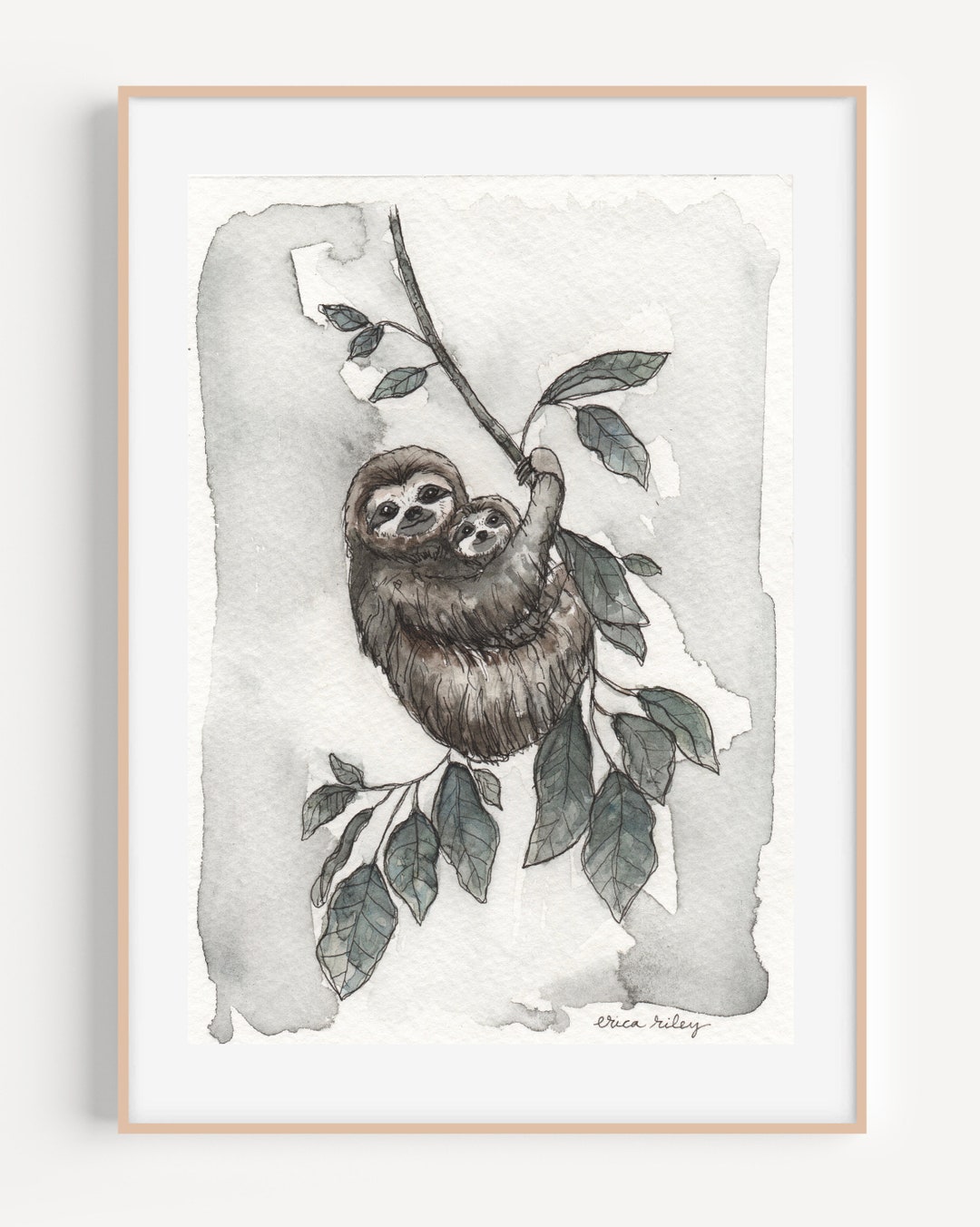 Sloth Painting | Sloth Watercolor | Mommy and Baby Sloth | Mommy and Me ...