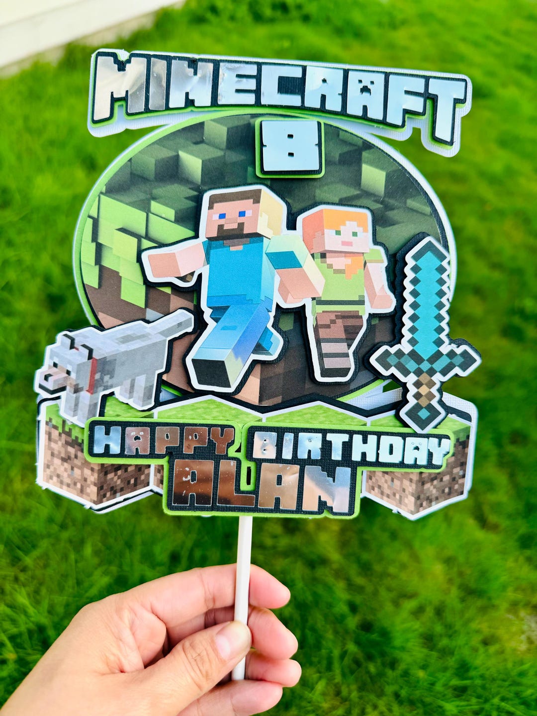 Blocks Game Cake Topper, M Craft Cake Topper, Video Game Cake Topper ...