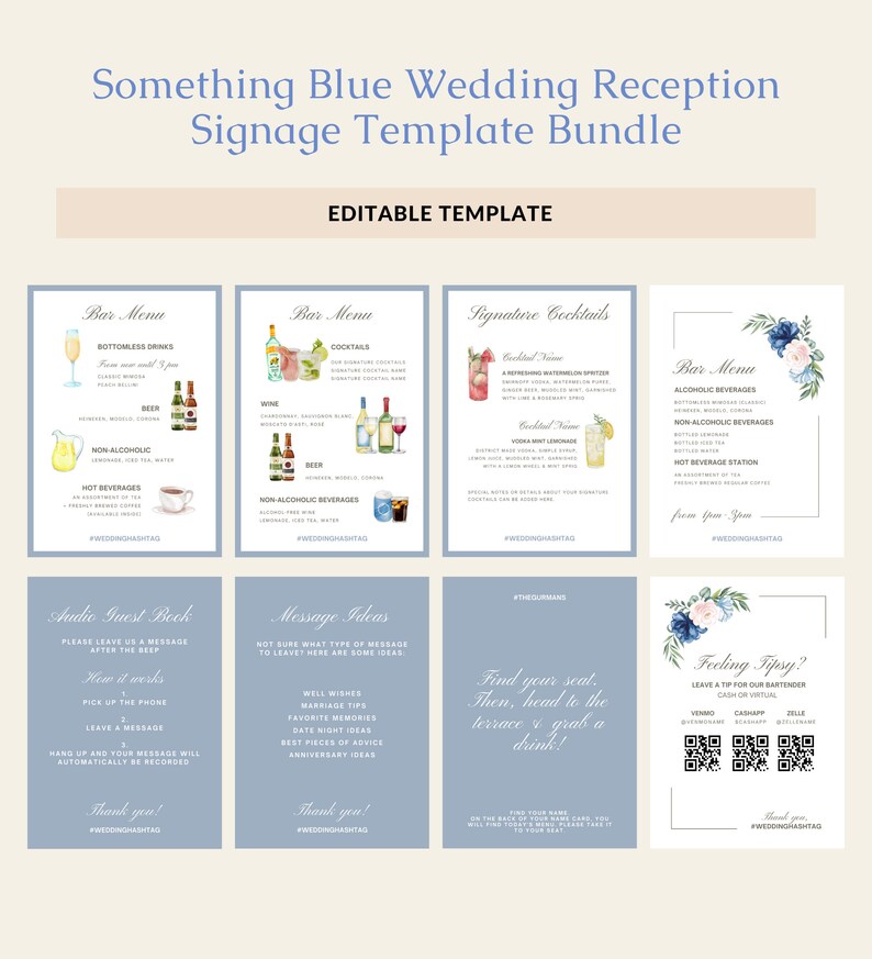Something Blue Wedding Signage Bundle, Blue Wedding, Reception Bundle ...