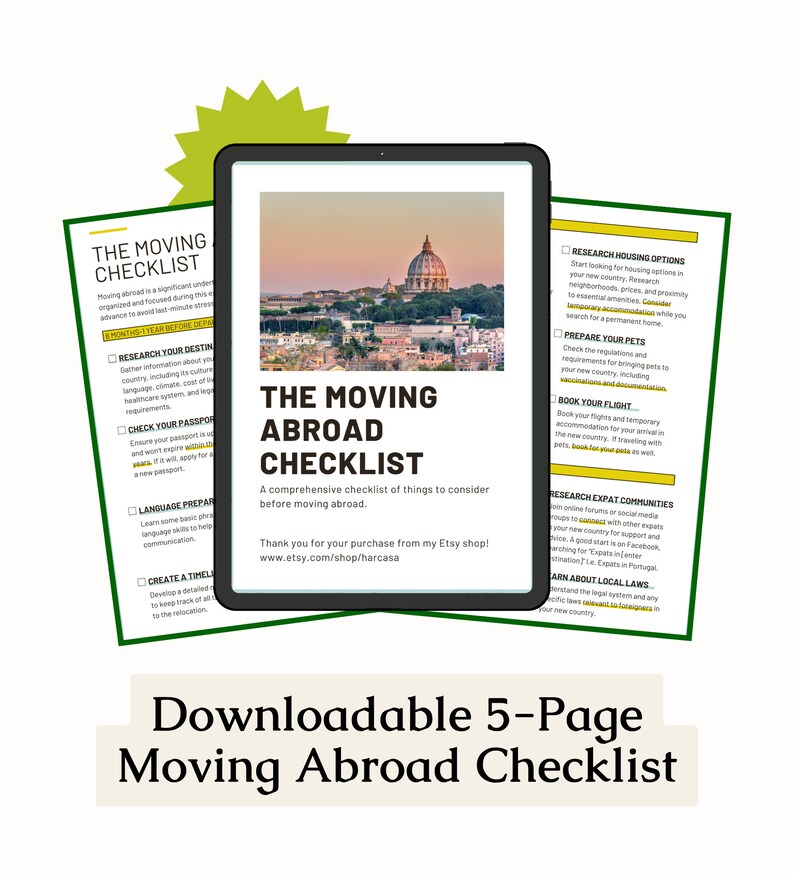Moving Abroad Checklist Printable - Move Abroad Planning, Digital Nomad ...