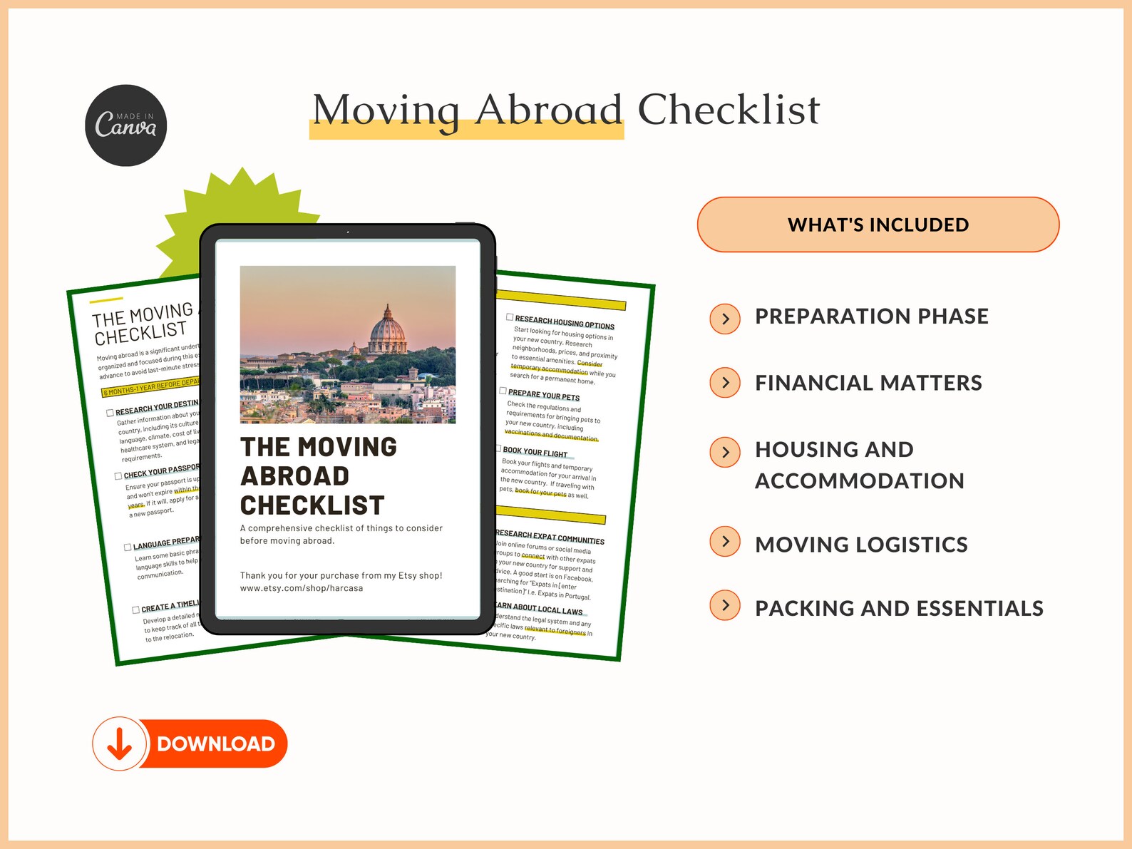 Moving Abroad Checklist Printable - Move Abroad Planning, Digital Nomad ...