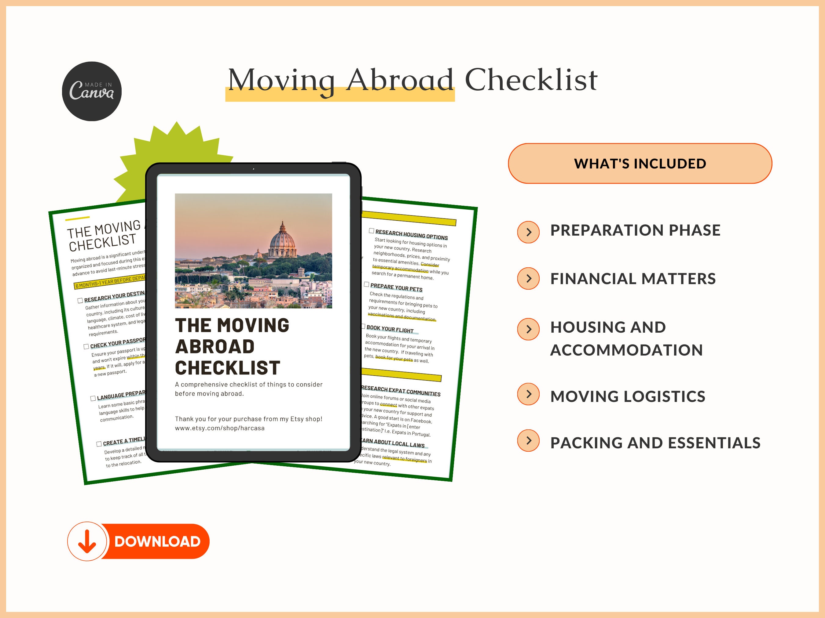 Moving Abroad Checklist Printable - Move Abroad Planning, Digital Nomad ...