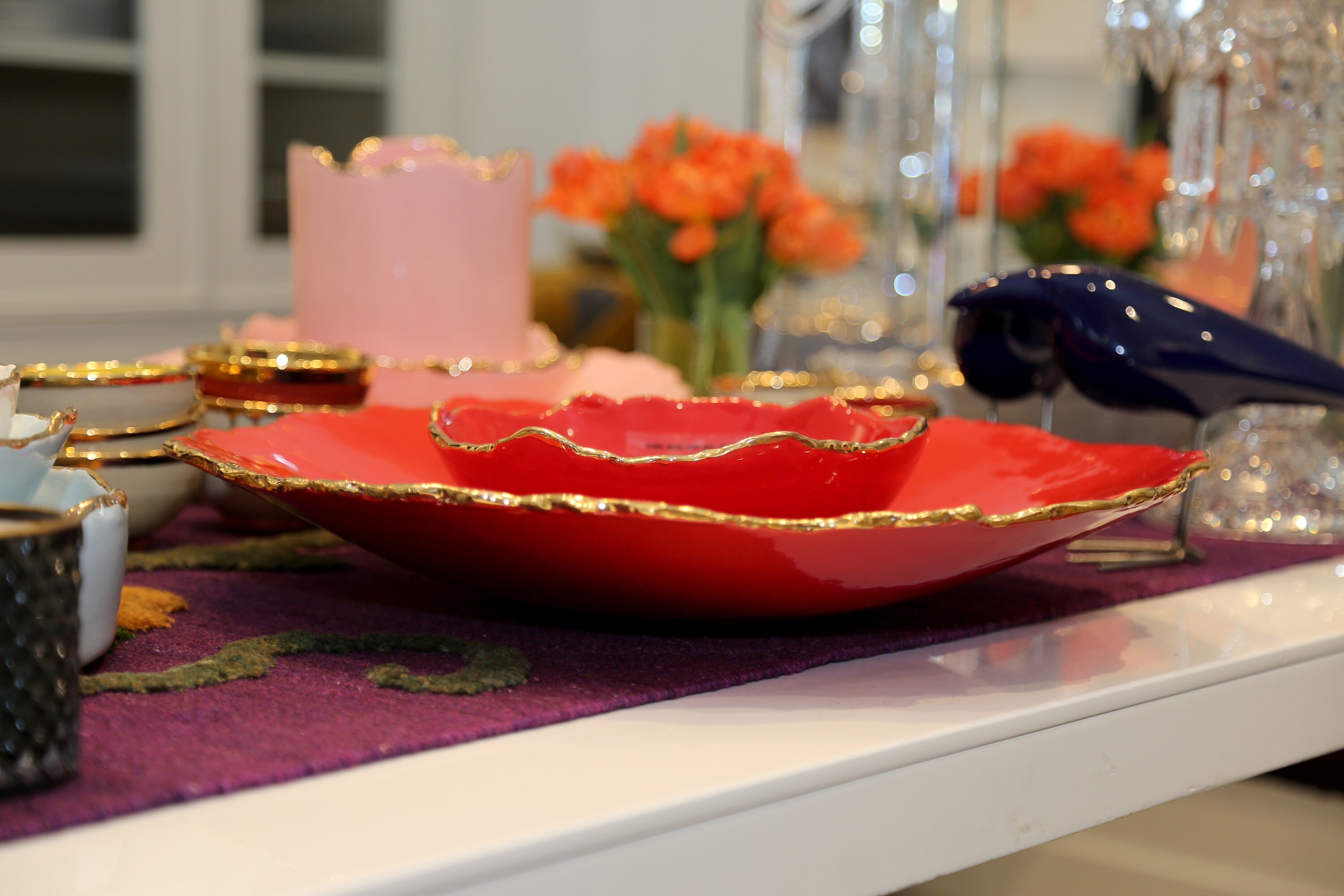 Gold Edge Decorative Handmade Ceramic Serving Plate, Size : 17” - Etsy